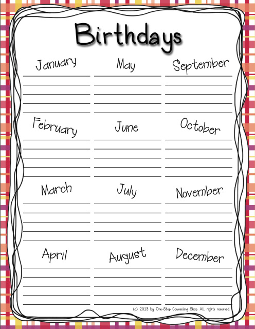 Organization Binder :: Birthday and Class List Pages – One-Stop ...