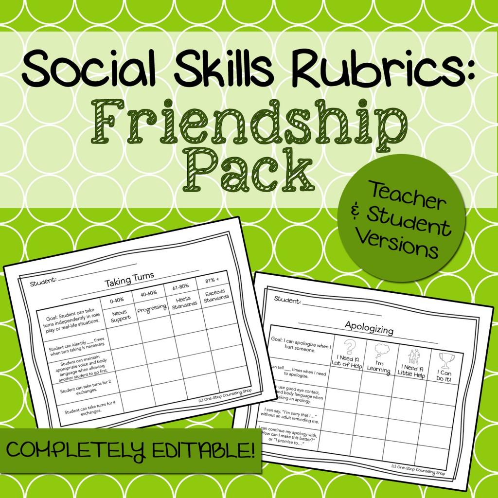 Social Skills Rubrics: Friendship Pack – One-Stop Counseling Shop