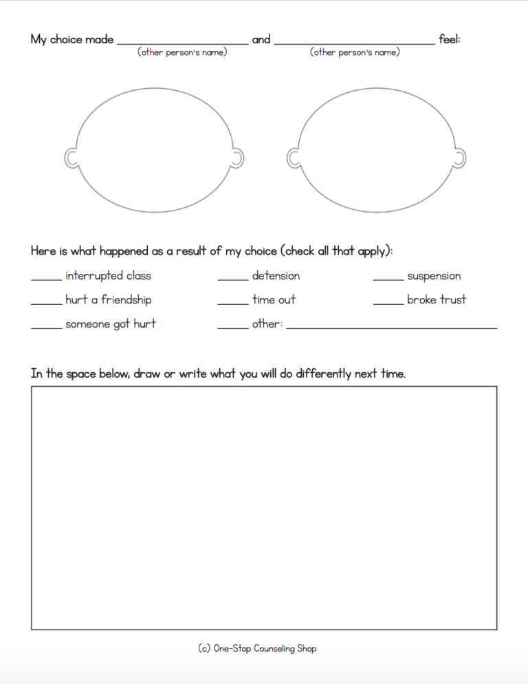 Behavior Think Sheets – One-Stop Counseling Shop
