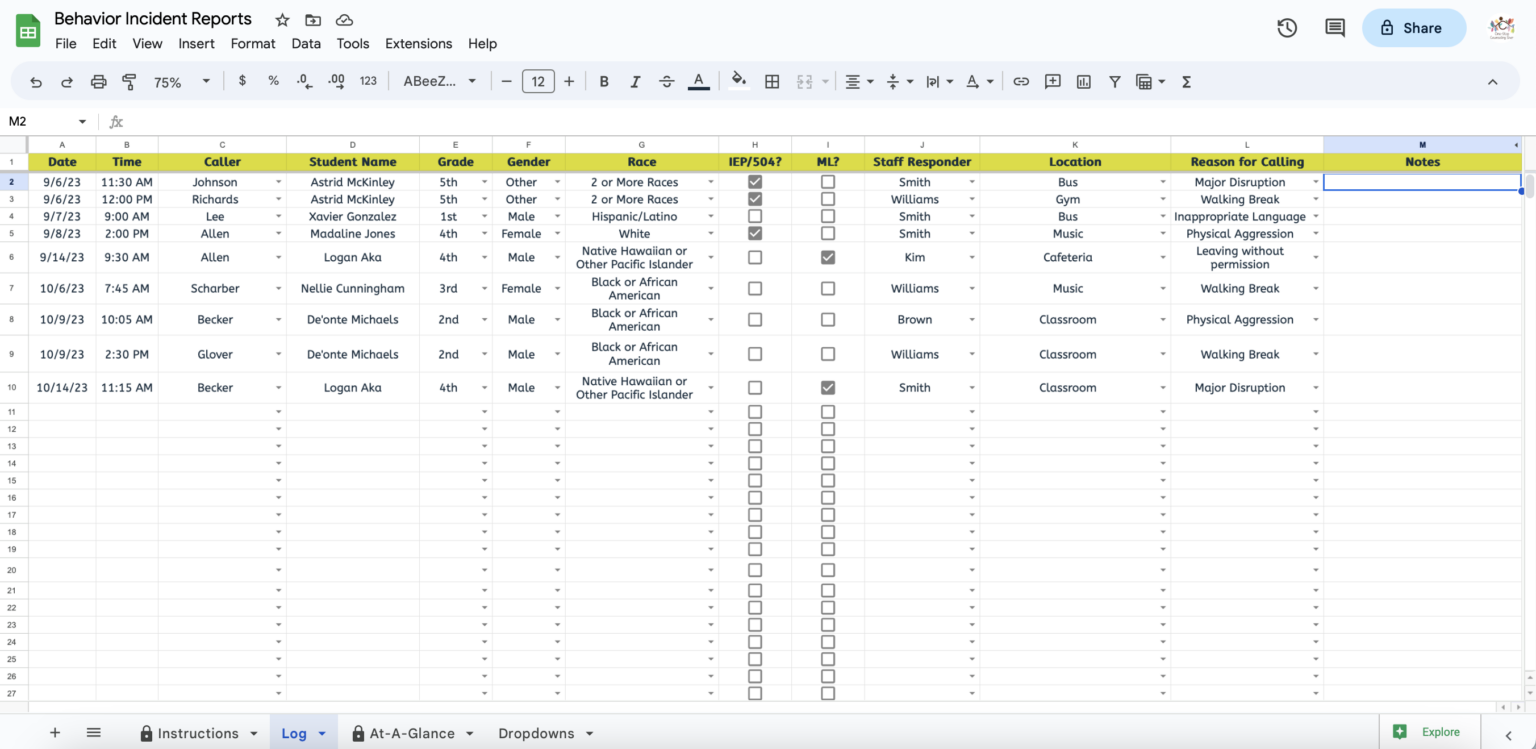 School Behavior Incident Report Database for Google Sheets – One-Stop ...